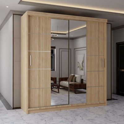 MODERN LED LIGHT MIRROR SLIDING WARDROBE WITH ELEGANT DISPLAY CABINET ...