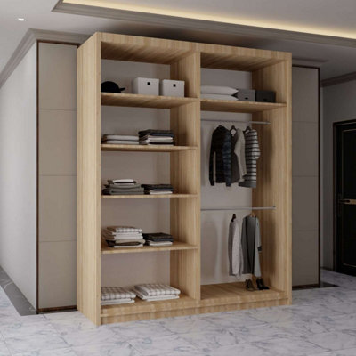 MODERN LED LIGHT MIRROR SLIDING WARDROBE WITH ELEGANT DISPLAY CABINET ...