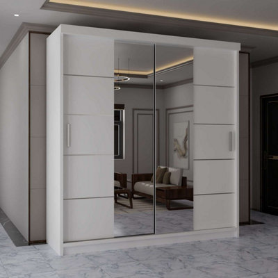 Modern LED Light Mirror Sliding Wardrobe with Elegant Display Cabinet ...