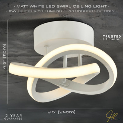 Modern LED White Ceiling Light with Swirl Thick Metal Strip Creates ...