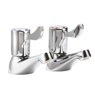 Modern Lever Action Basin Sink Taps Pair Bathroom 1/2" Hot & Cold ...