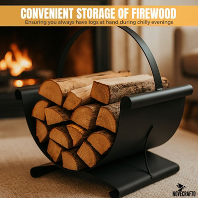 Modern Loft Style Log Basket for Fireplaces - Sturdy and Elegant Black ...