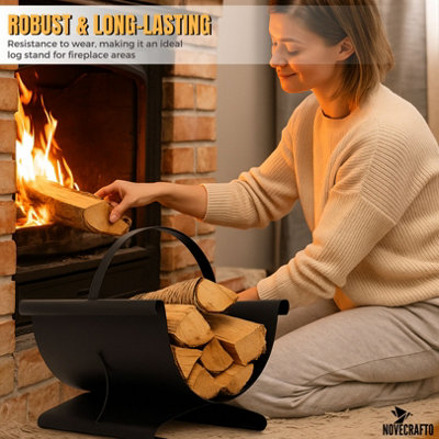Modern Loft Style Log Basket for Fireplaces - Sturdy and Elegant Black ...