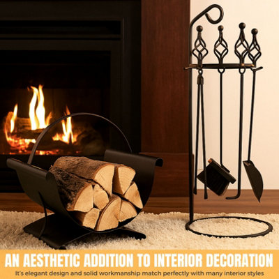 Modern Loft Style Log Basket for Fireplaces - Sturdy and Elegant Black ...