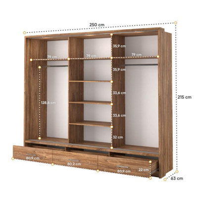 Modern Lux Wardrobe with Shelves and Mirrored Door in Oak Sterling ...
