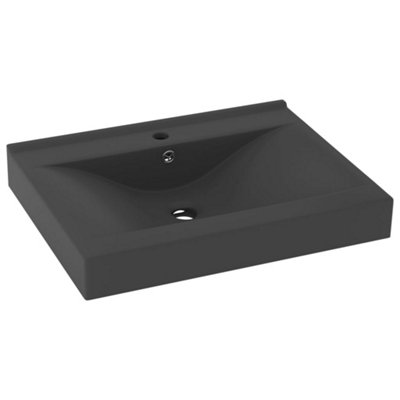 Modern Luxury Basin with Faucet Hole Matt Dark Grey 60x46 cm Ceramic