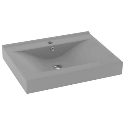 MODERN LUXURY BASIN WITH FAUCET HOLE MATT LIGHT GREY 60X46 CM CERAMIC