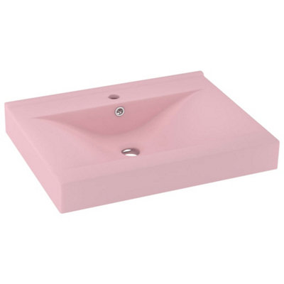 Modern Luxury Basin with Faucet Hole Matt Pink 60x46 cm Ceramic