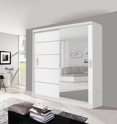 Modern Lyon Mirror Sliding Door Wardrobe With Hanging Rails & Shelves ...