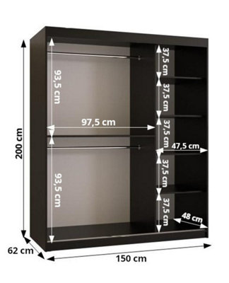 MODERN MARSYLIA SLIDING DOOR WARDROBE W1500MM H2000MM D620MM - BLACK ...