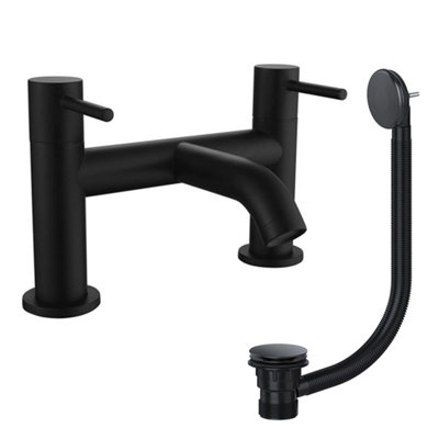 Modern Matt Black Bath Filler Round Peg Lever Style with Matching Bath ...