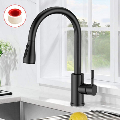 Modern Matt Black Pull Out Kitchen Mixer Tap with 360 Swivel Spray Head