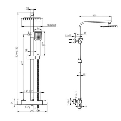 Modern Matt Black Thermostatic Mixer Shower Set Square Twin Head ...