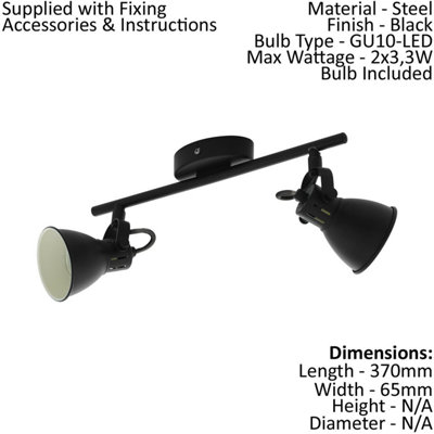 Modern Matt Black Twin Ceiling Spot Light with 2 Matching Adjustable ...