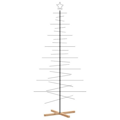 Modern Metal Christmas Tree with Wooden Base Black 210 cm