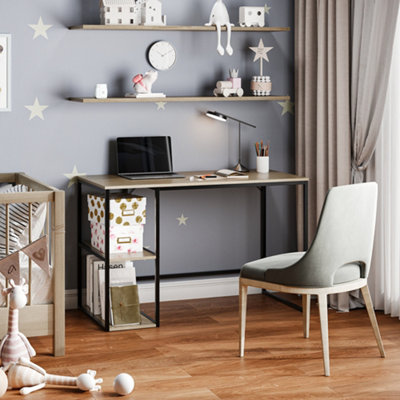 Modern Metal Framed Wooden Office Study Desk with Shelves | DIY at B&Q
