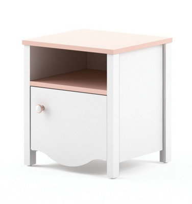 Modern Mia Bedside Cabinet in White Matt & Pink (H)510mm (W)450mm (D ...