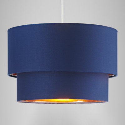 Modern Midnight Blue Cotton Double Tier Ceiling Shade with Shiny Copper ...