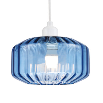 Modern Midnight Blue Ribbed Glass Non Electric Pendant Shade with Flat ...