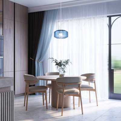 Modern Midnight Blue Ribbed Glass Non Electric Pendant Shade with Flat ...