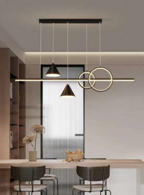 Modern Minimalist Pendant Light Metallic Black Linear LED Pendant ...
