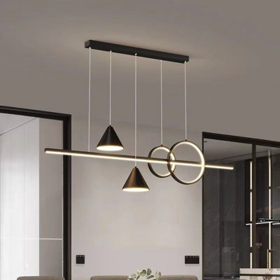 Modern Minimalist Pendant Light Metallic Black Linear LED Pendant ...