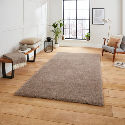 Modern Mink Shaggy Plain Easy To Clean Rug For Dining Room-120cm X ...