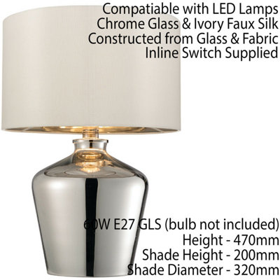 Modern Mirror Table Lamp Gloss Chrome Glass & Ivory Shade Feature ...