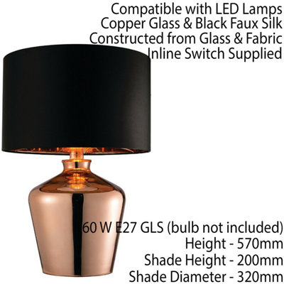 Modern Mirror Table Lamp Gloss Copper Glass & Black Shade Feature ...