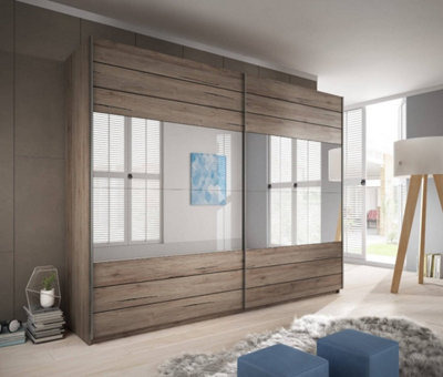 Modern Mirrored Sliding Wardrobe in Dark San Remo Oak - H2100mm W2000mm ...
