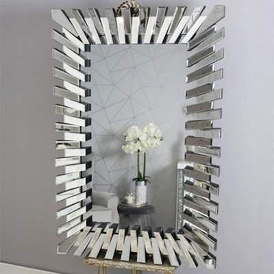 Modern Multi-Facet Glass Frame Zip Wall Mirror 120 x 80cm
