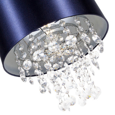 Modern Navy Satin Fabric Pendant Light Shade with Transparent Acrylic ...