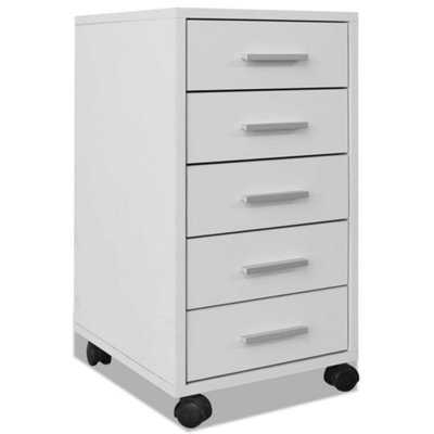 MODERN OFFICE DRAWER UNIT WITH CASTORS 5 DRAWERS WHITE