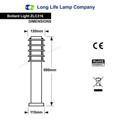 Modern Outdoor Bollard Light Stainless Steel Opaque Diffuser ZLC316K