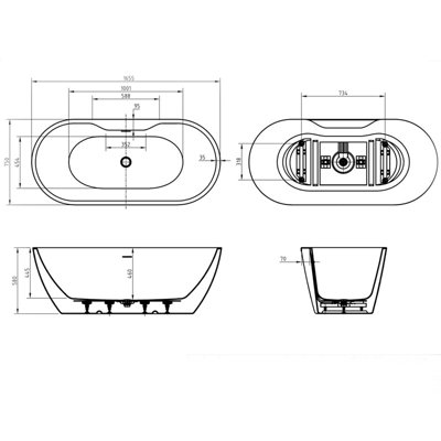 Modern Oval Double Ended Freestanding Bath - 1655 x 750mm