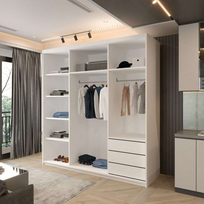 Modern Panelled Sliding Mirror Wardrobe with LED Light & Door Trim ...