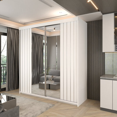 Modern Panelled Sliding Mirror Wardrobe with Sensor LED & Door Trim ...