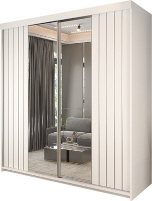 Modern Panelled Sliding Mirror Wardrobe with Sensor LED & Door Trim ...