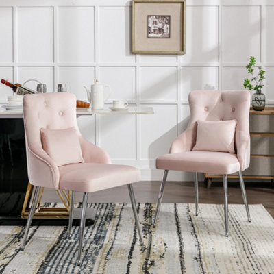 Modern Pink Velvet Dining Chairs with Cushions Set of 4 for Dining Room ...