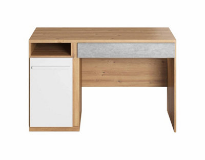 Modern Plano Computer Desk with Drawer and Shelf in White, Concrete ...