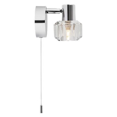 Modern Polished Chrome Wall Light with Chunky Ice Cube Shade