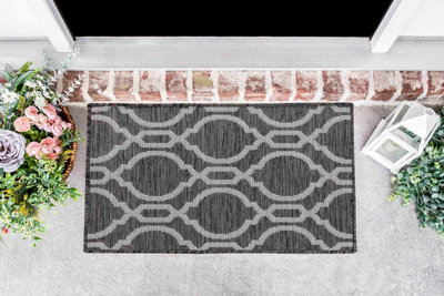 Modern Quatrefoil Design Outdoor-Indoor Rugs Dark Grey 50x80 cm