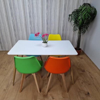 Modern Rectangle White Dining Table Set With 4 Mix Plastic Chairs ...