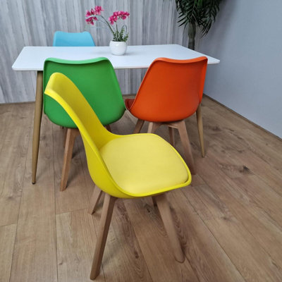 Modern Rectangle White Dining Table Set With 4 Mix Plastic Chairs 2267