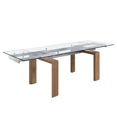 Modern Rectangular Extending Dining Table with Tempered Glass and ...