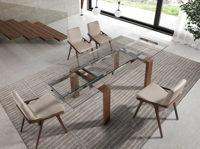 Modern Rectangular Extending Dining Table with Tempered Glass and ...