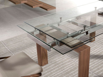 Modern Rectangular Extending Dining Table with Tempered Glass and ...