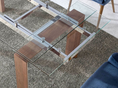 Modern Rectangular Extending Dining Table with Tempered Glass and ...