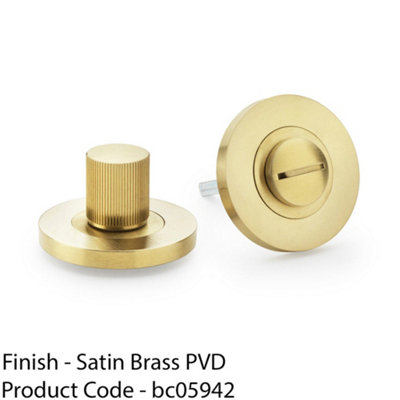 Modern Reeded Thumbturn & Release Lock - Lined Satin Brass - Bathroom Door