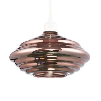 Modern Ribbed Honeycomb Glass Pendant Light Shade in Copper Plated 26cm ...